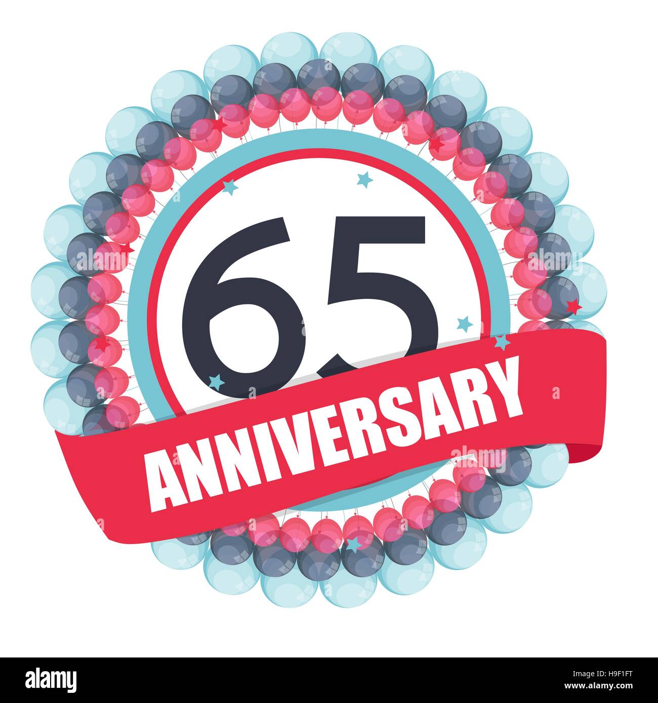 Cute Template 65 Years Anniversary with Balloons and Ribbon Vect Stock ...