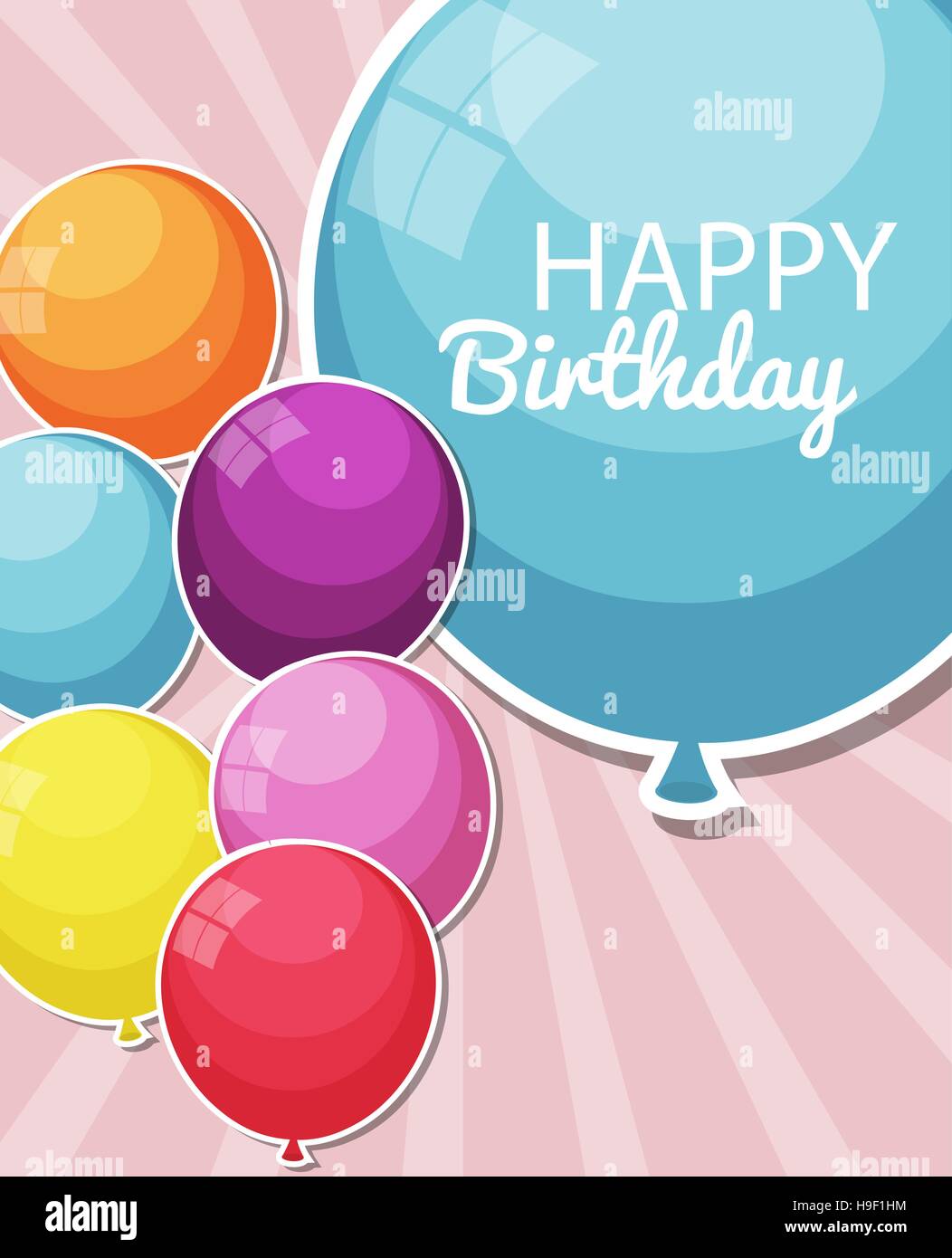 Color Glossy Happy Birthday Balloons Banner Background Vector Il Stock ...