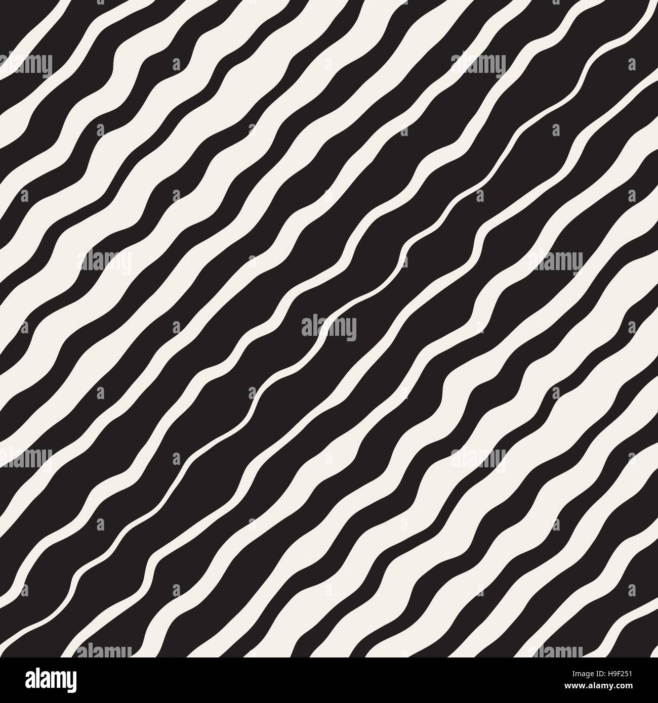 Vector Seamless Black and White Hand Drawn Diagonal Wavy Stripes ...
