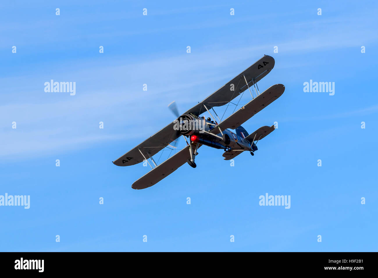 Royal Navy Fairey Swordfish biplane banking on a flypast at the air ...