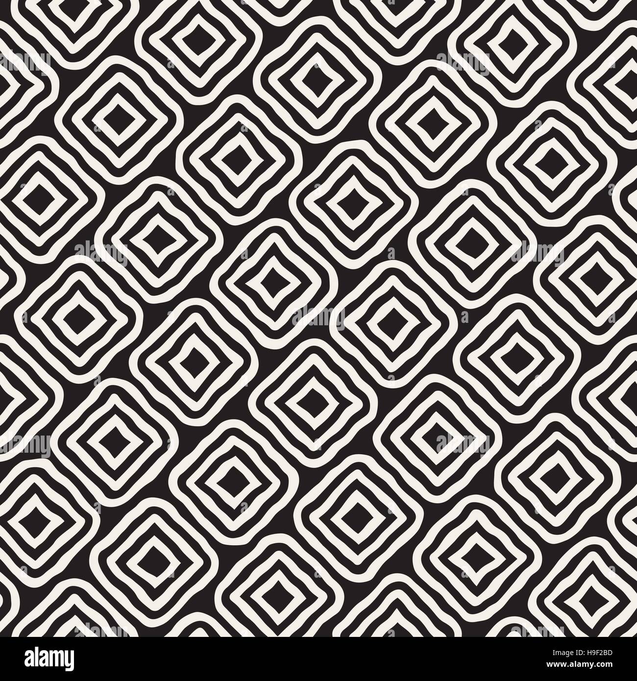 Vector Seamless Black and White Hand Drawn Rhombus Lines Pattern Stock ...