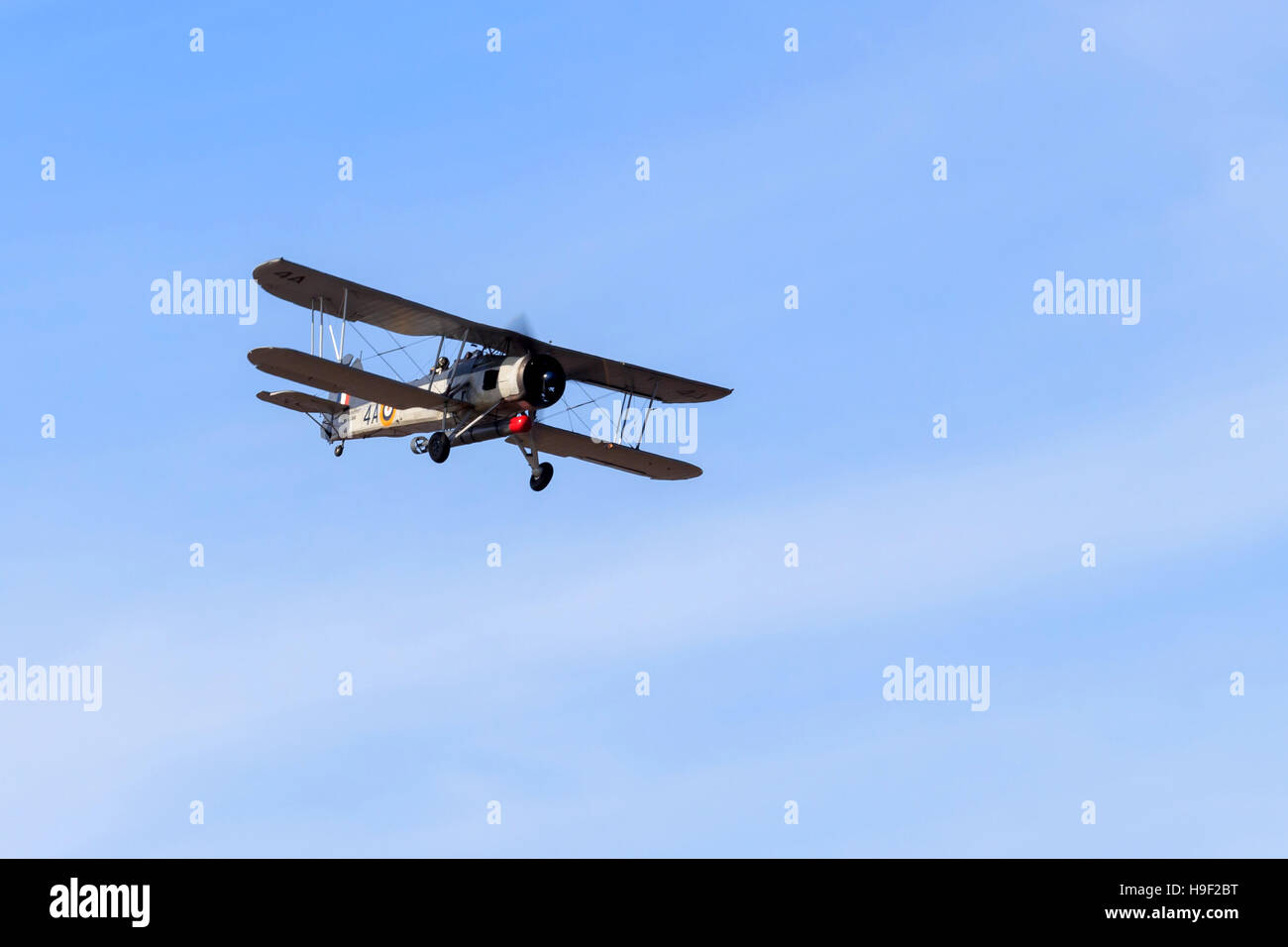Royal Navy Fairey Swordfish biplane banking on a flypast at the air ...