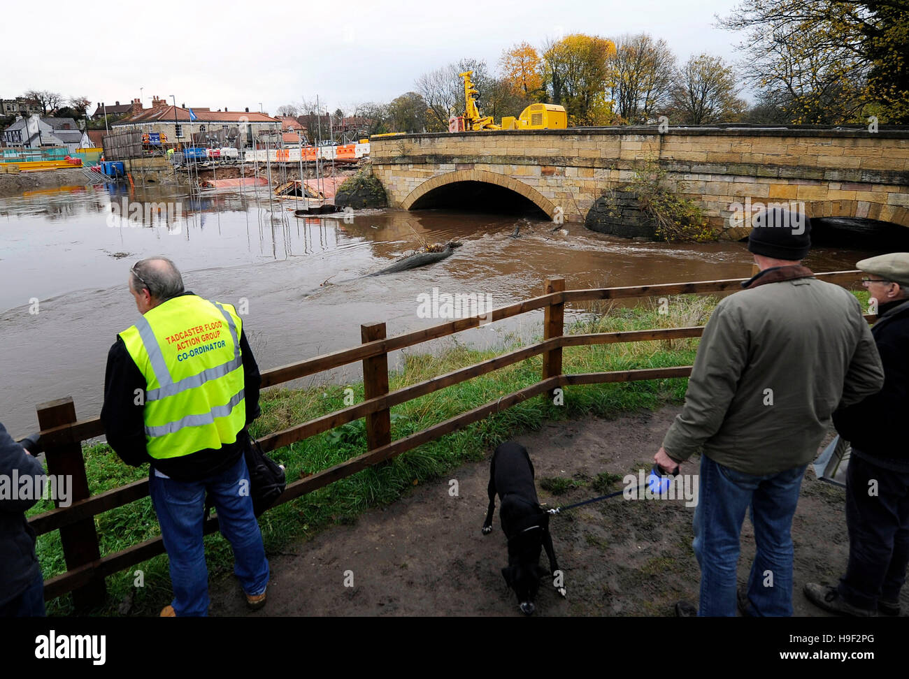 Residents of Tadcaster watch rising floodwaters from the River Wharfe ...