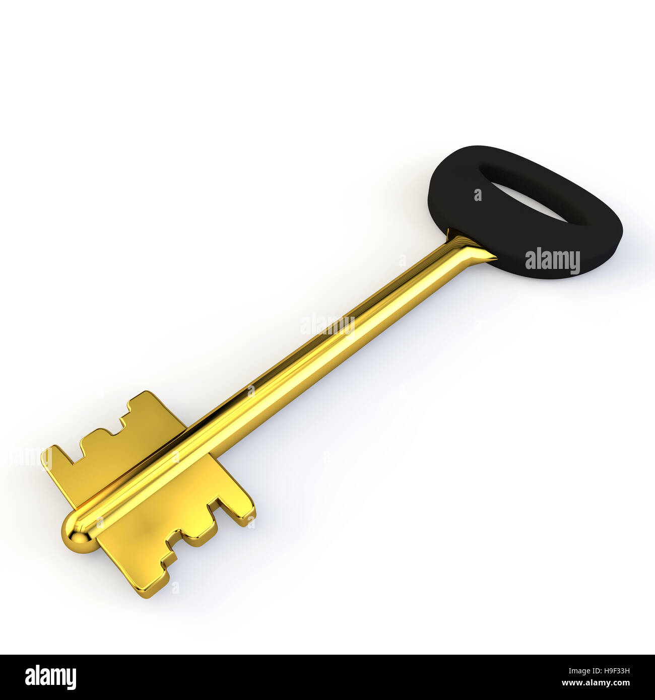 Golden big door key. Isolated background Stock Photo - Alamy