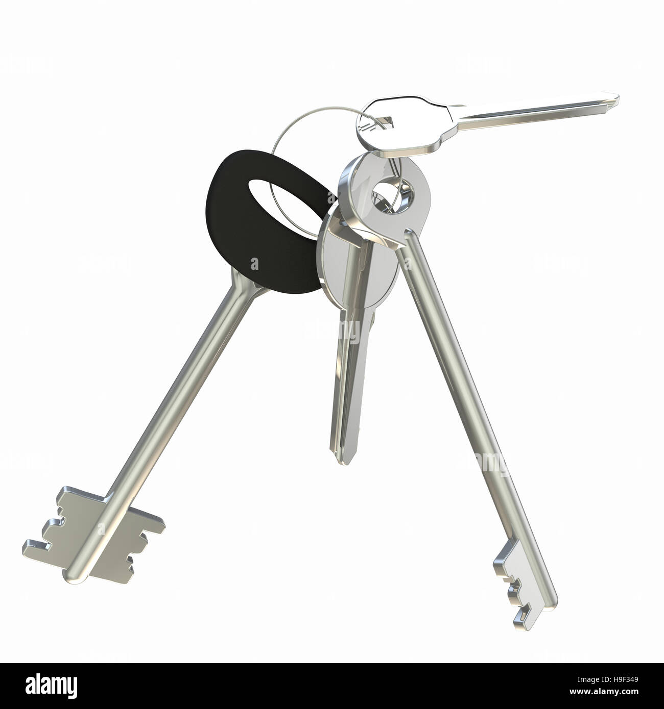 A bunch of big and small door keys. Isolated background Stock Photo - Alamy