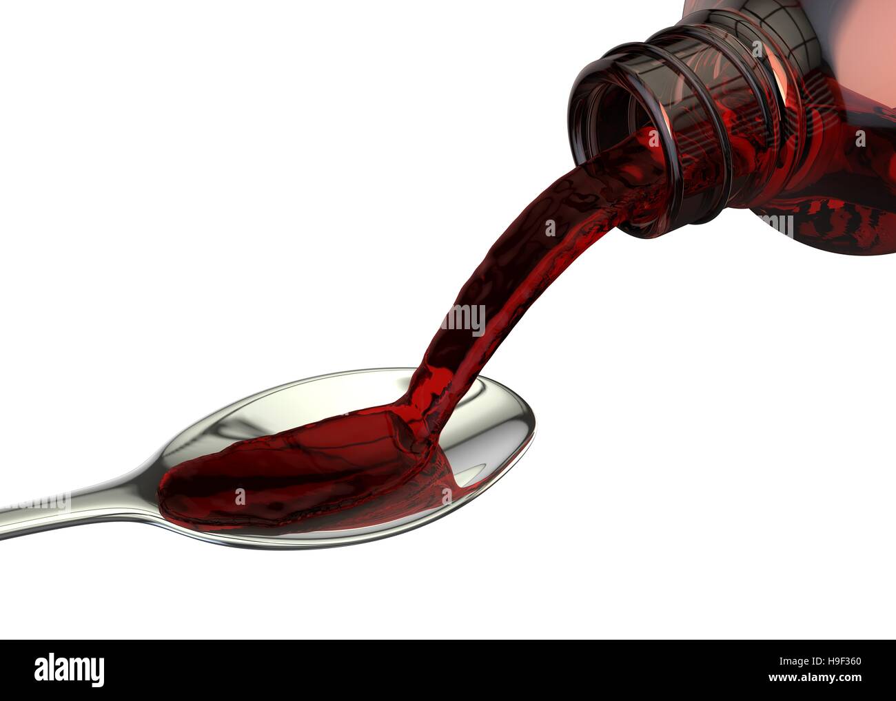 Sweet syrup is poured into a spoon isolated on white background Stock ...