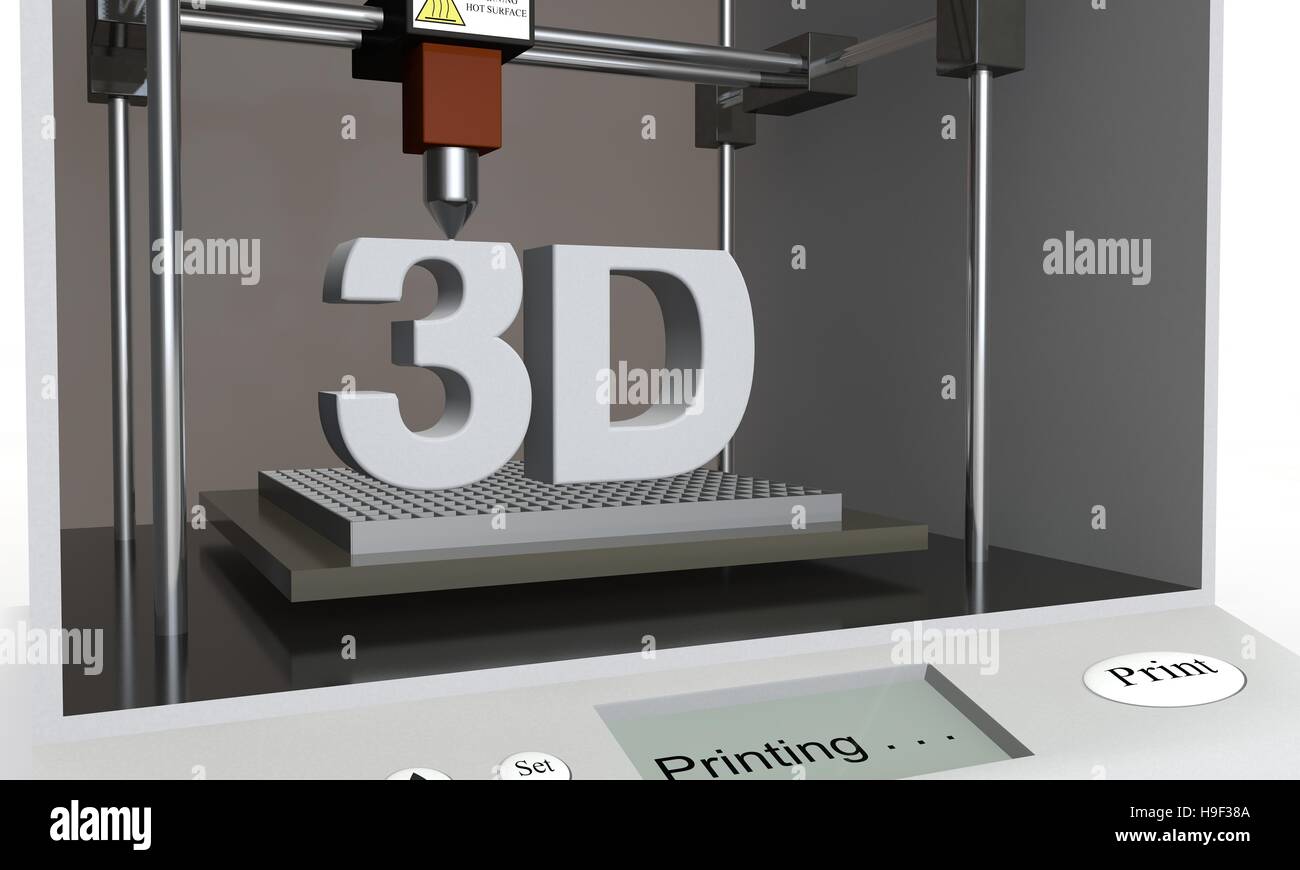 Sample 3D printer prints a word - 3D. Isolated background Stock Photo ...