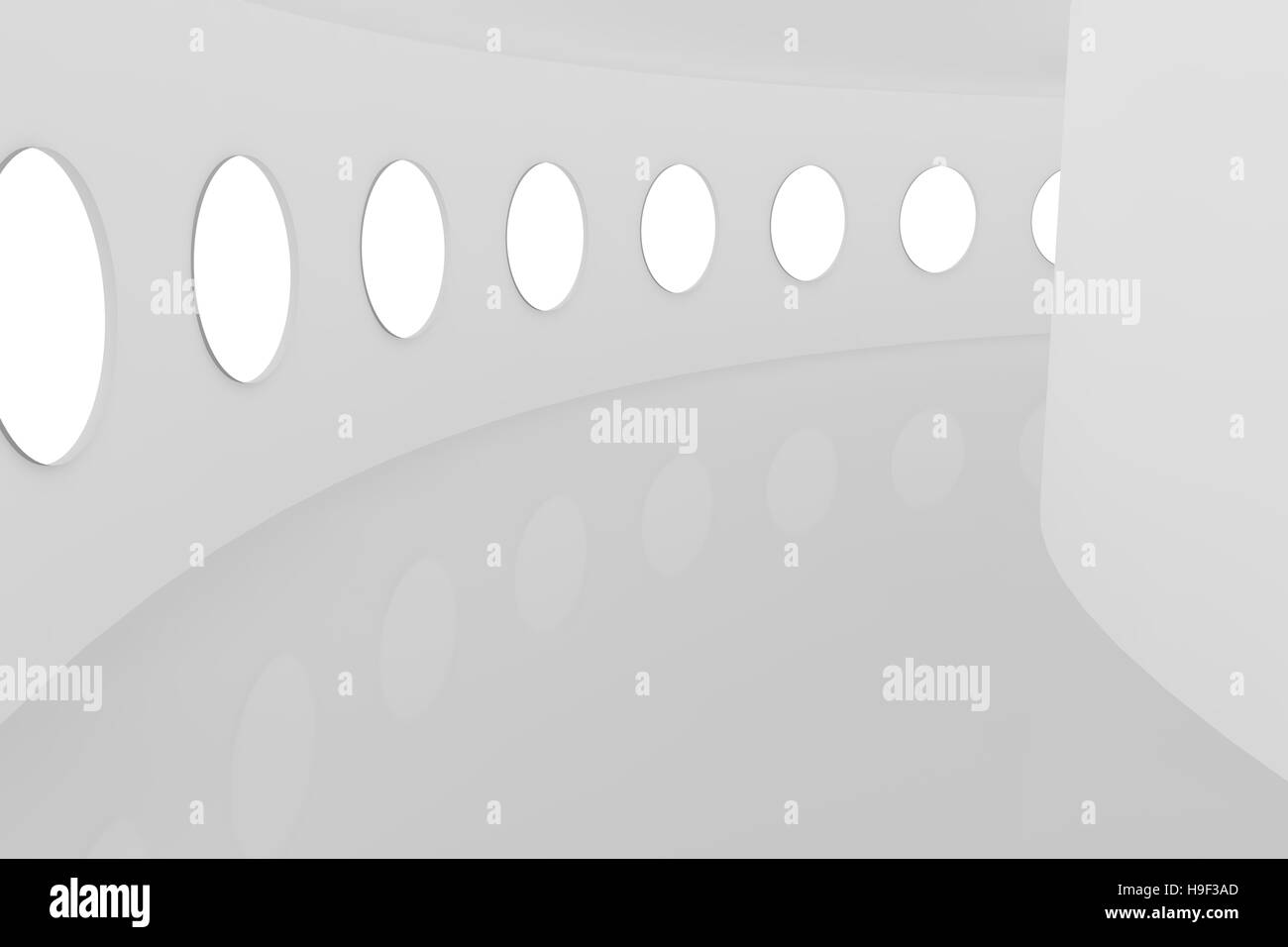 Abstract architectural white corridor round lighted windows Stock Photo ...