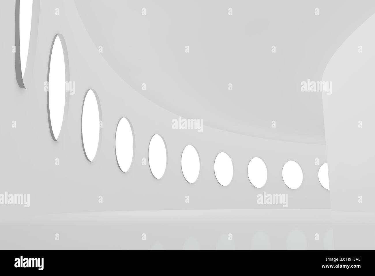 Abstract architectural white corridor round lighted windows Stock Photo ...