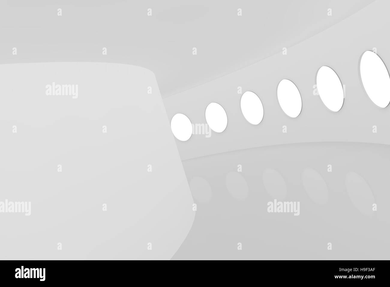 Abstract architectural white corridor round lighted windows Stock Photo ...