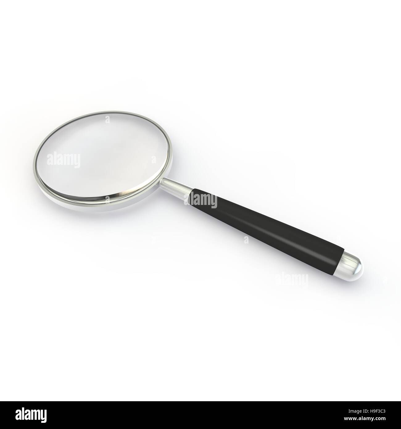 Magnifying glass in a metal frame with rubber black handle isolated on ...