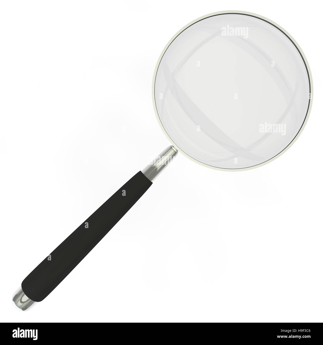 Magnifying glass in a metal frame with rubber black handle isolated on ...