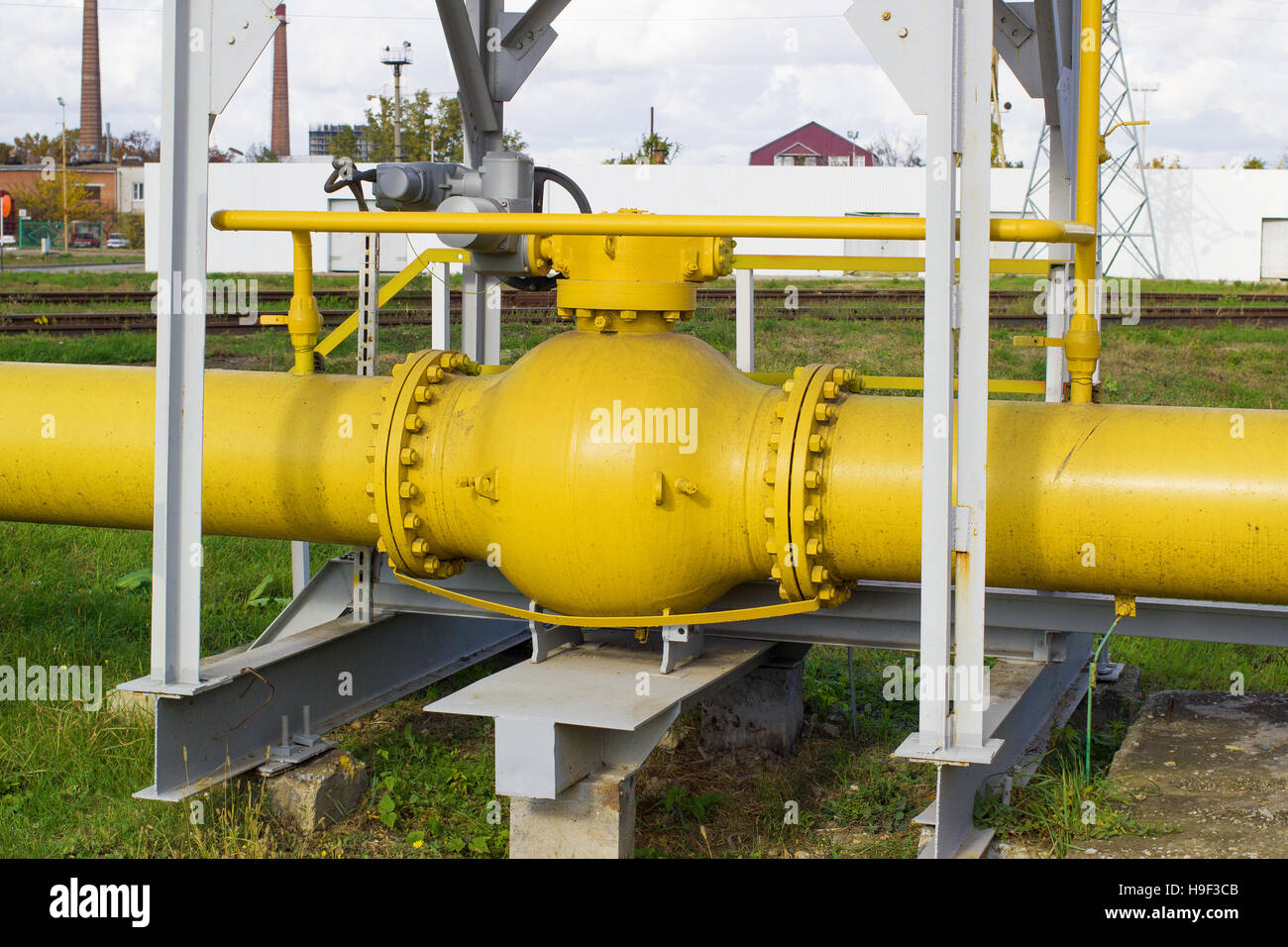 Ball valve on the gas line behind the fence on the production Stock ...