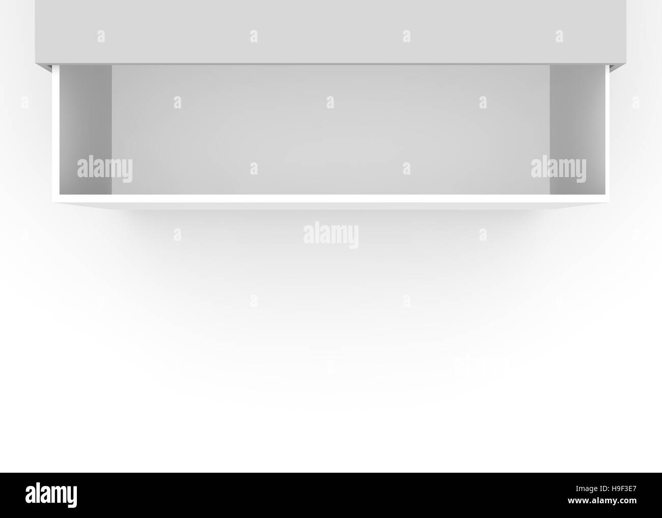 Open empty white box closeup on white background Stock Photo - Alamy