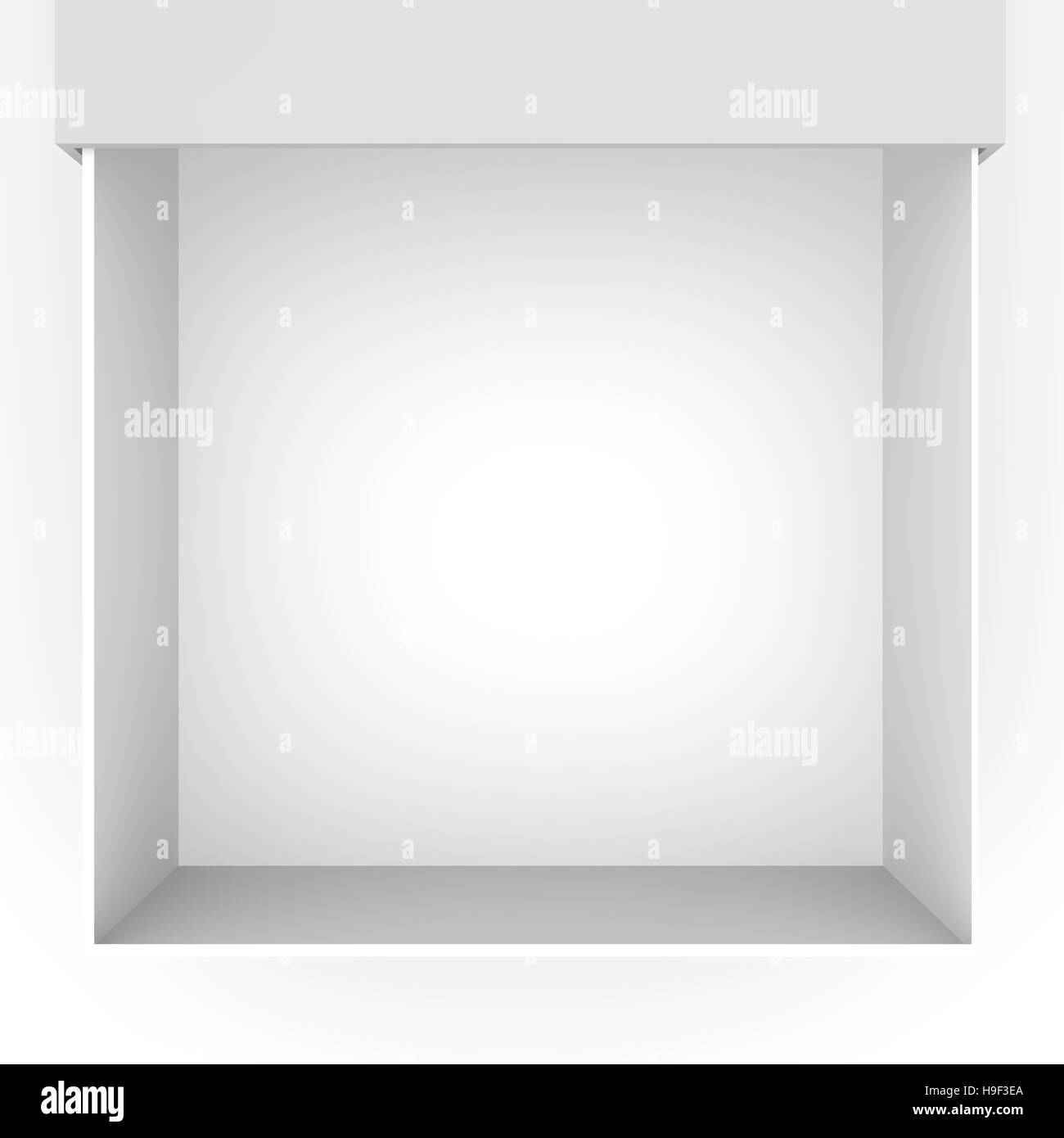 Open empty white box closeup on white background Stock Photo - Alamy