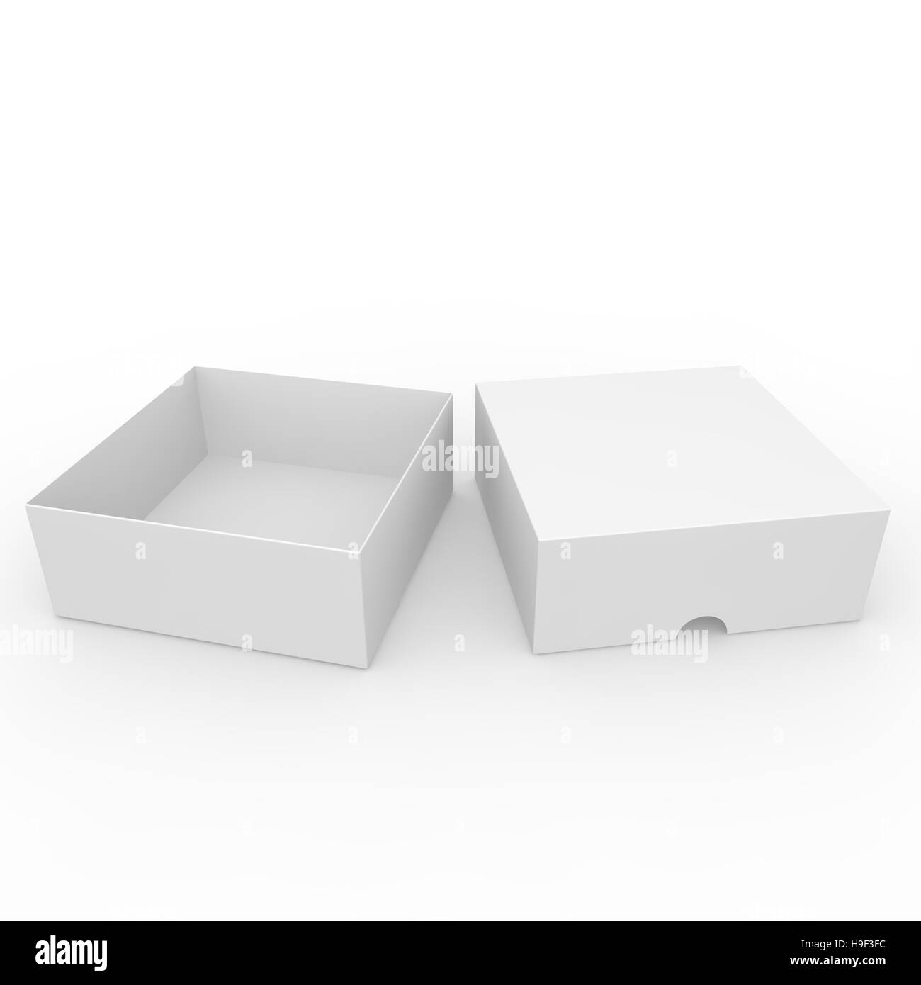 Open white blank carton. With a hole on the lid to open. Isolated white ...