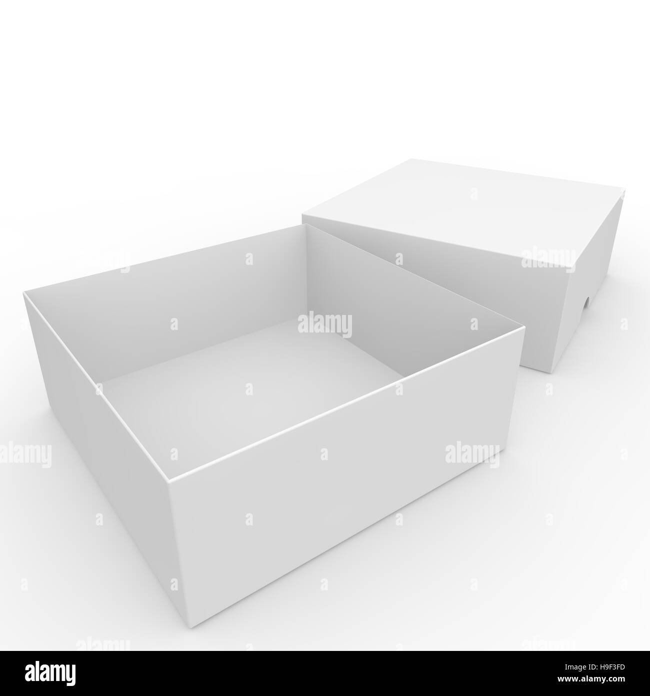 Open white blank carton. With a hole on the lid to open. Isolated white ...