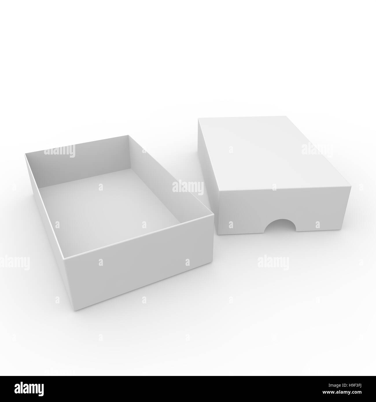 Open white blank carton. With a hole on the lid to open. Isolated white ...