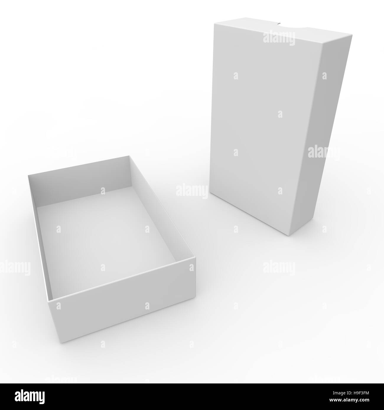 Open white blank carton. With a hole on the lid to open. Isolated white ...