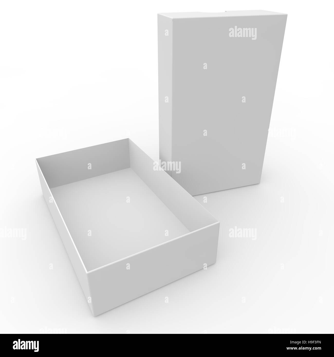 Open white blank carton. With a hole on the lid to open. Isolated white ...