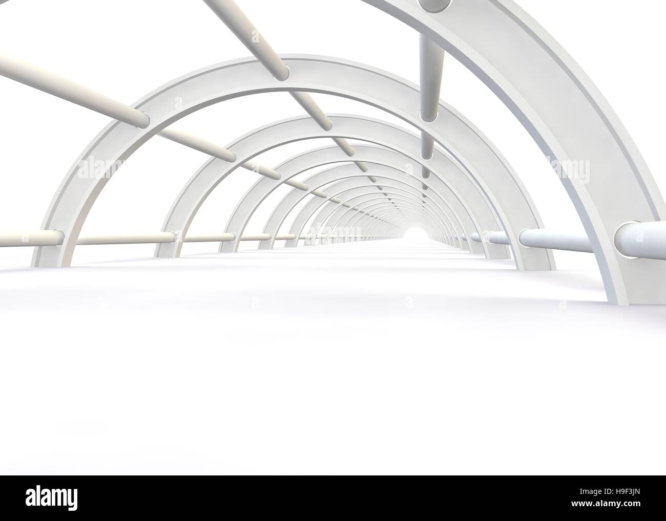 A bright light at the end of abstract futuristic white bridge Stock ...