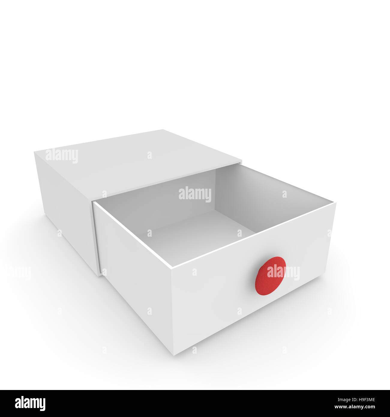 Empty white box with red handle with pull-out compartment for gifts on ...