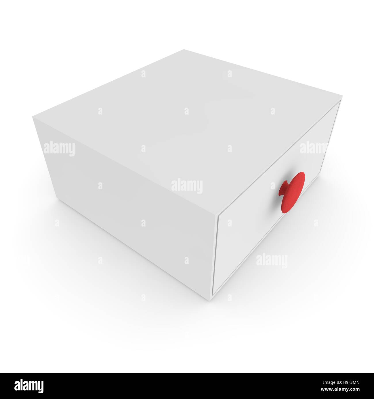 Empty white box with red handle with pull-out compartment for gifts on ...