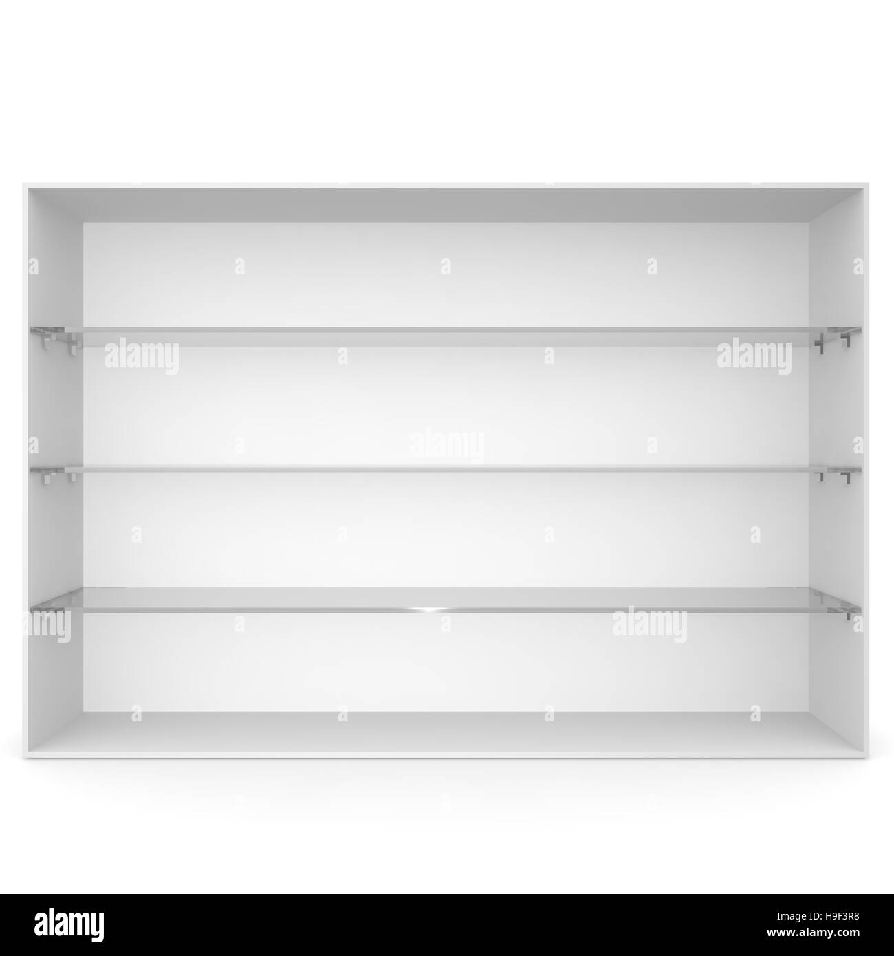 White empty showcase with glass shelves. 3D rendering Stock Photo - Alamy