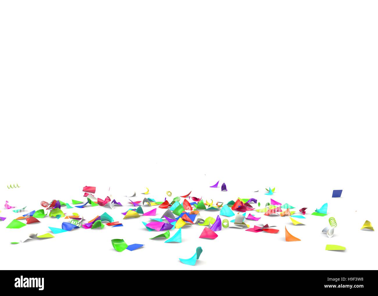 Bright and colorful confetti lying on the floor. Isolated background ...