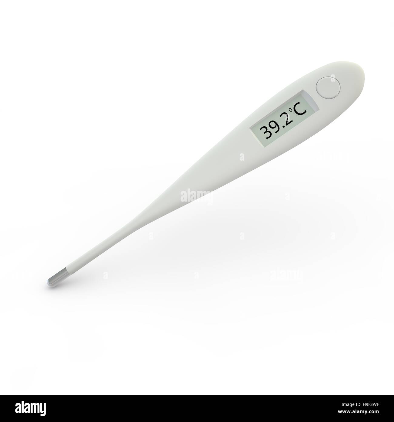 Digital thermometer shows a temperature of 39.2 degrees Celsius ...