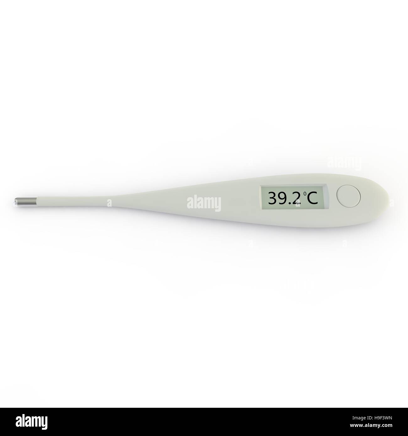 Digital thermometer shows a temperature of 39.2 degrees Celsius ...