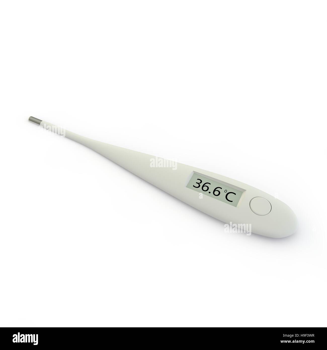 Digital thermometer shows a temperature of 36.6 degrees Celsius ...