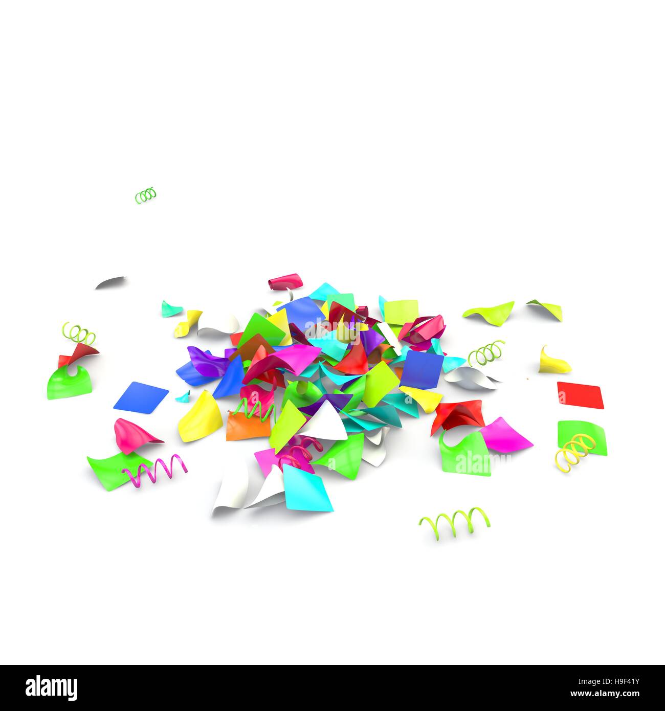 Bright and colorful confetti lying on the floor. Isolated background ...