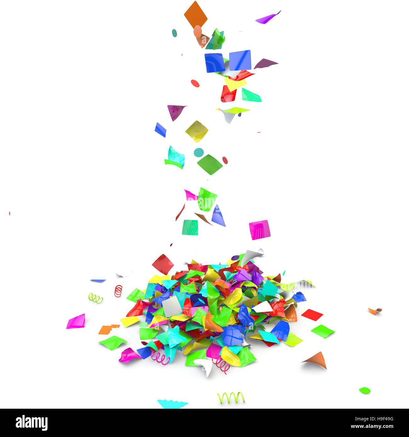 Bright and colorful confetti lying on the floor. Isolated background ...