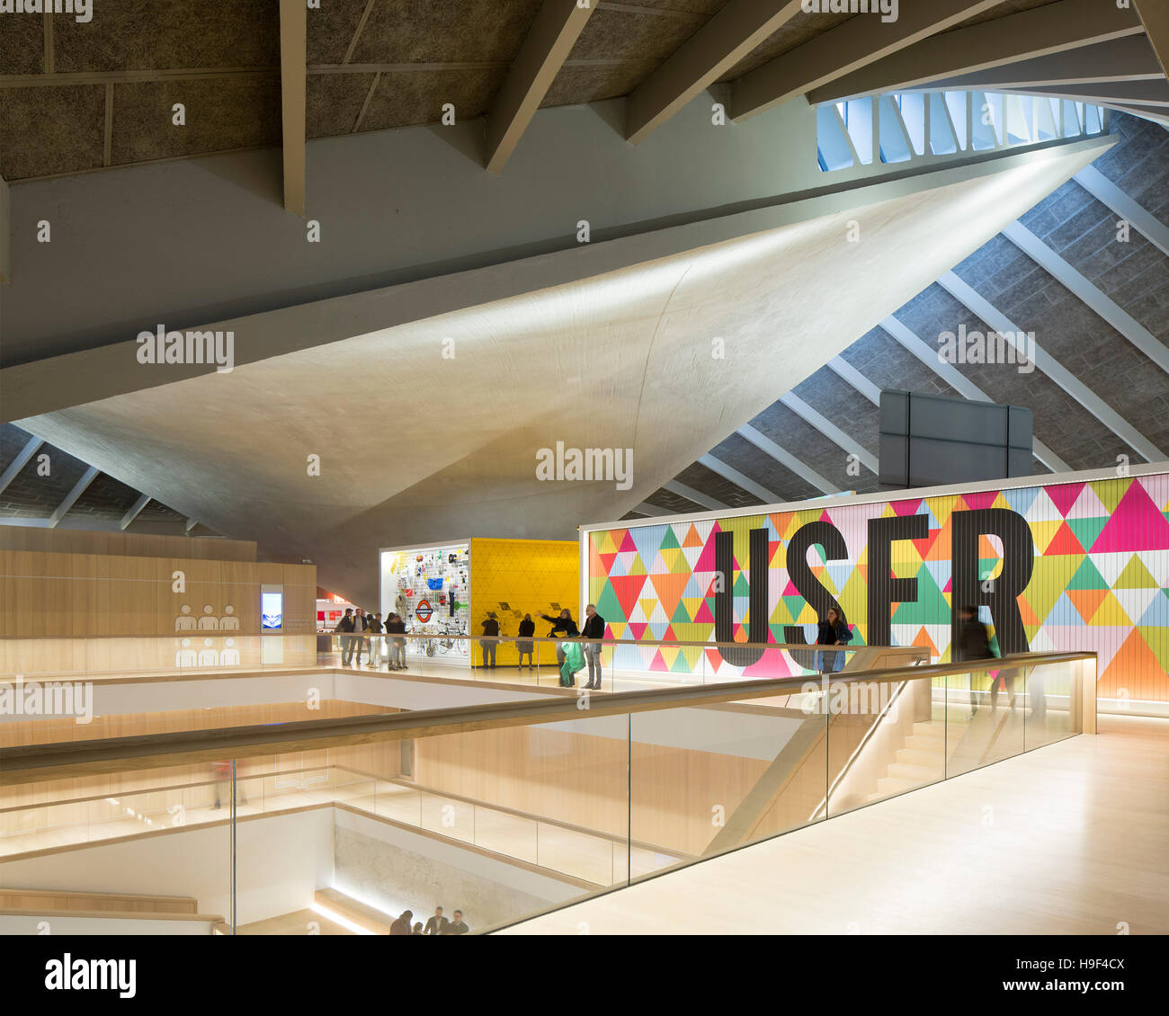 Interior view of art display and roof. Design Museum, London, United ...