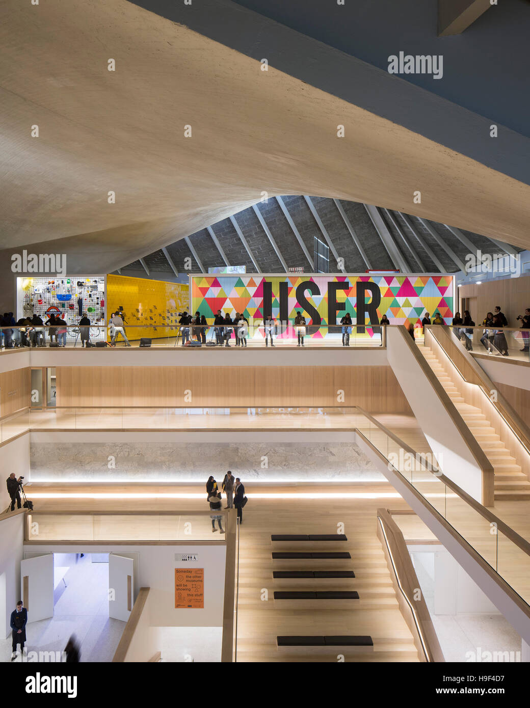 Interior view of Atrium and hyperbolic roof. Design Museum, London ...