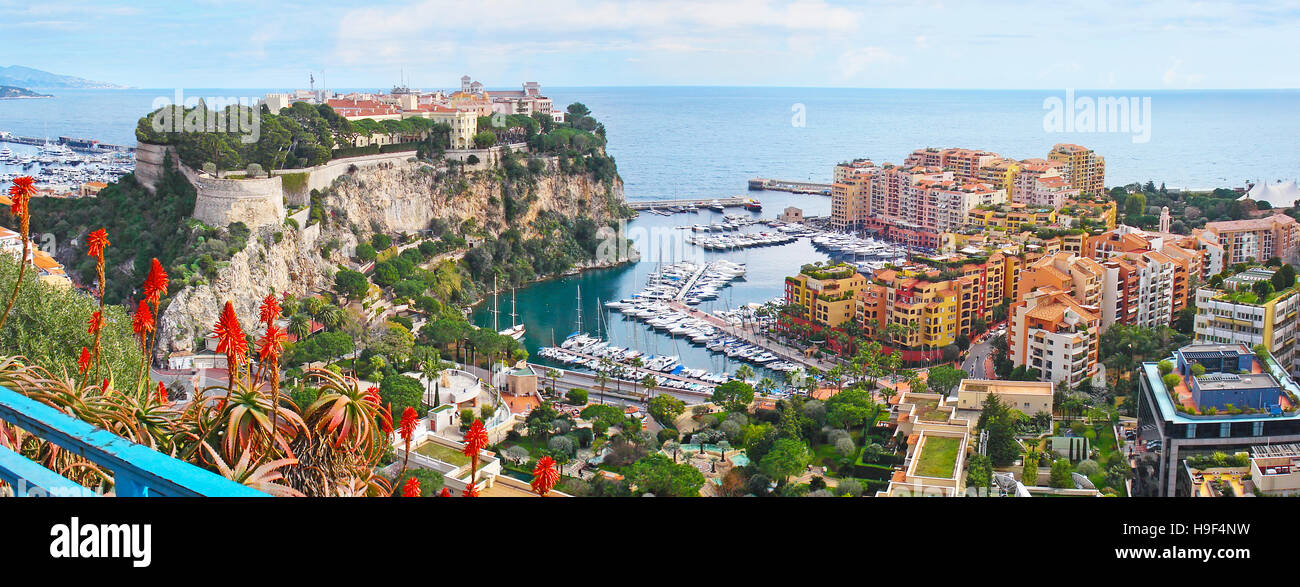 Panorama of Monaco coast with the medieval Monaco-Ville ward, located ...