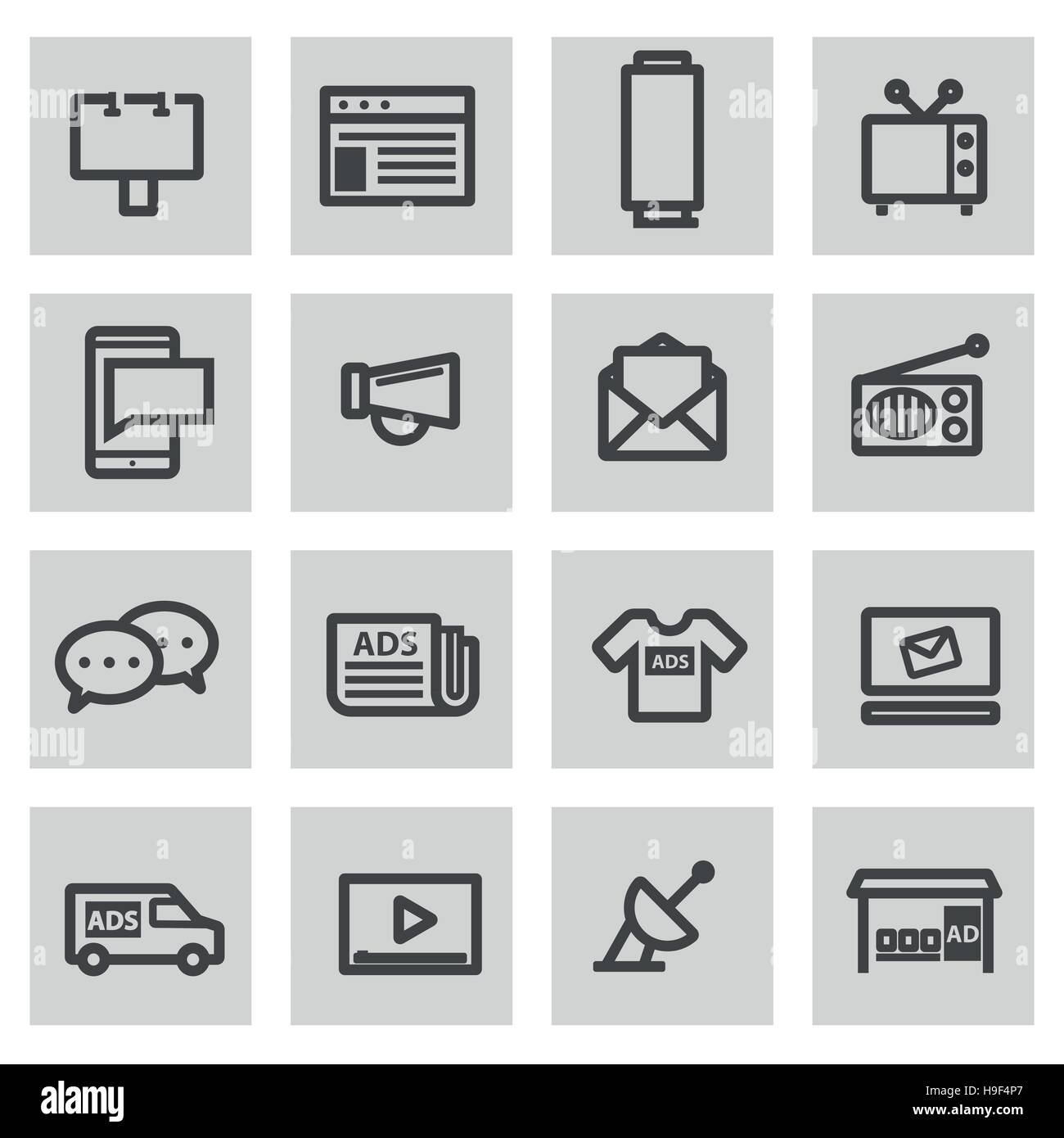 Vector line advertising icons set on grey background Stock Vector Image ...