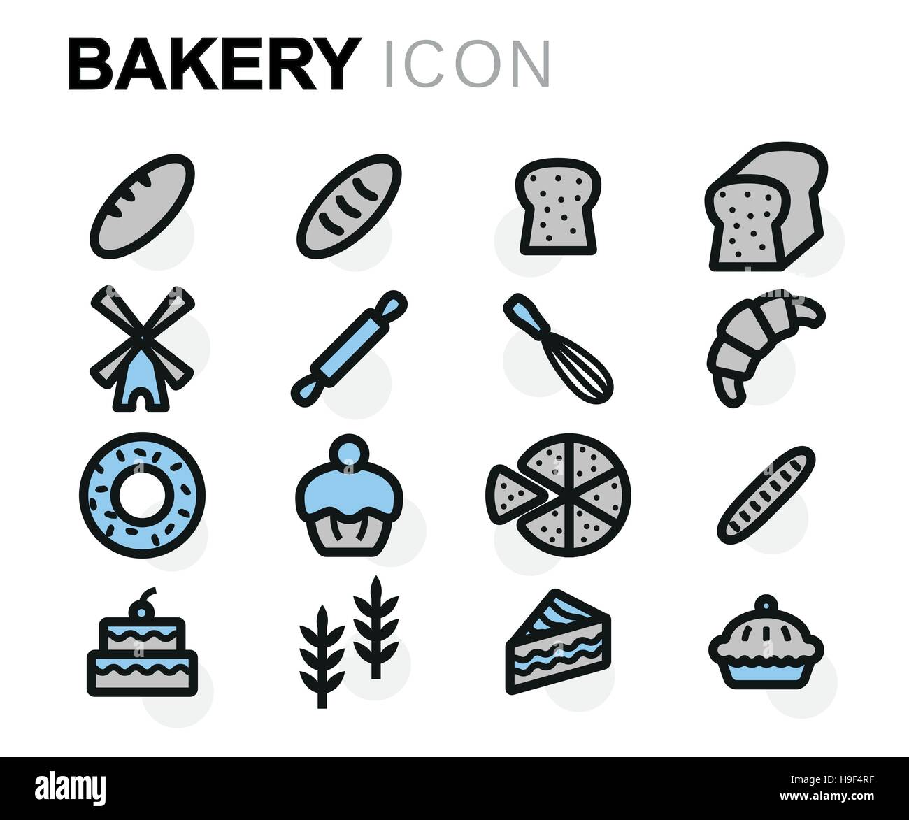 Vector flat bakery icons set on white background Stock Vector Image ...