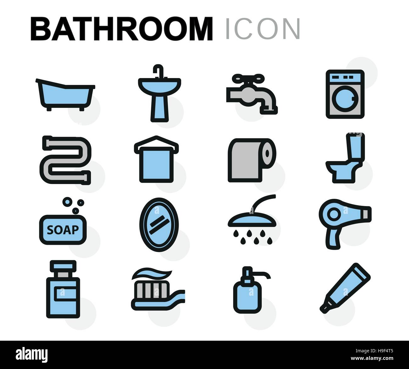 Vector flat bathroom icons set on white background Stock Vector Image ...