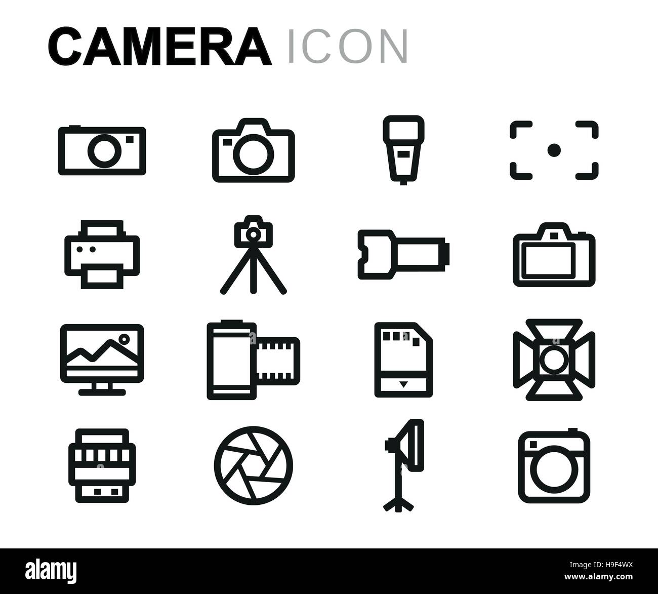 Vector line camera icons set on white background Stock Vector Image ...