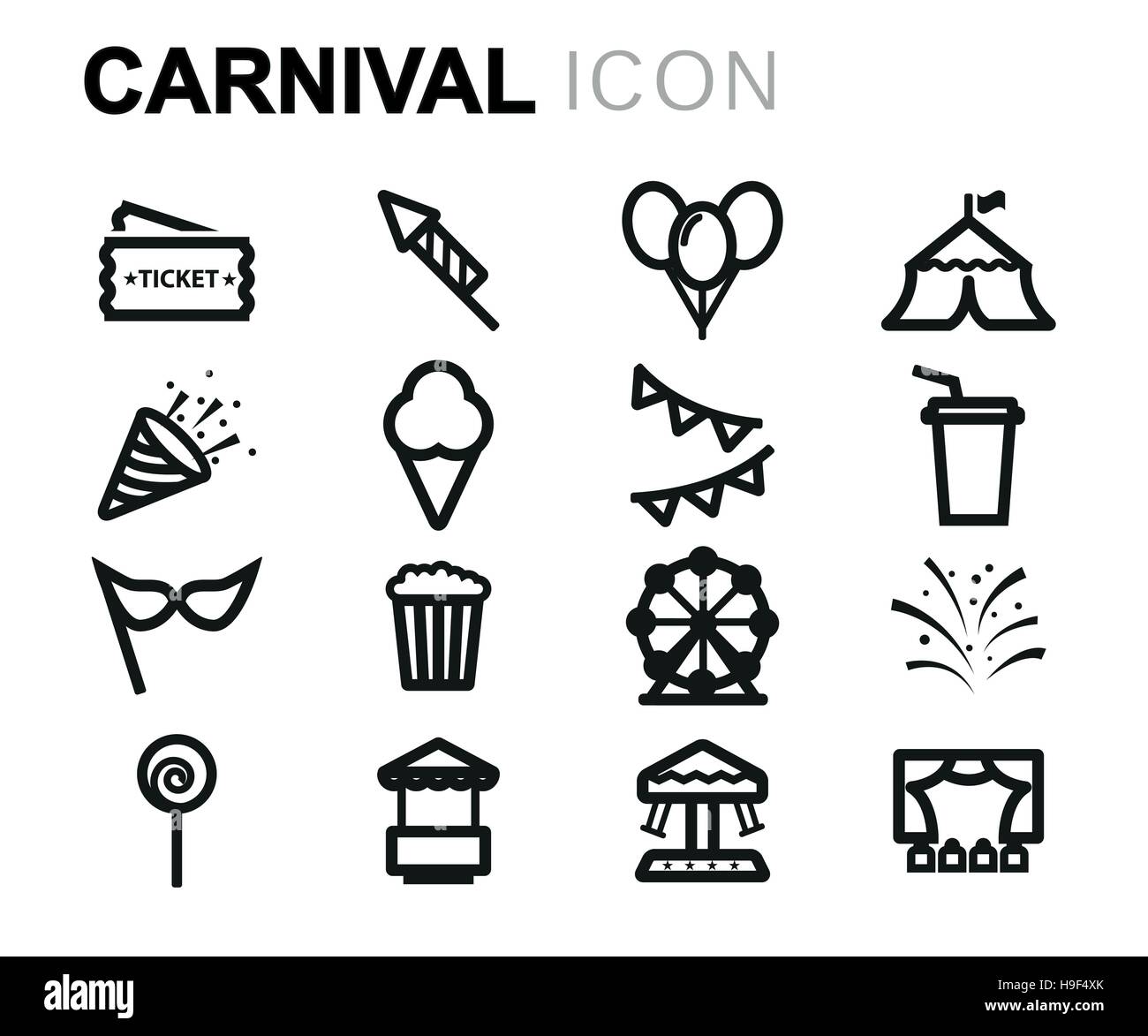 Vector line carnival icons set on white background Stock Vector Image ...
