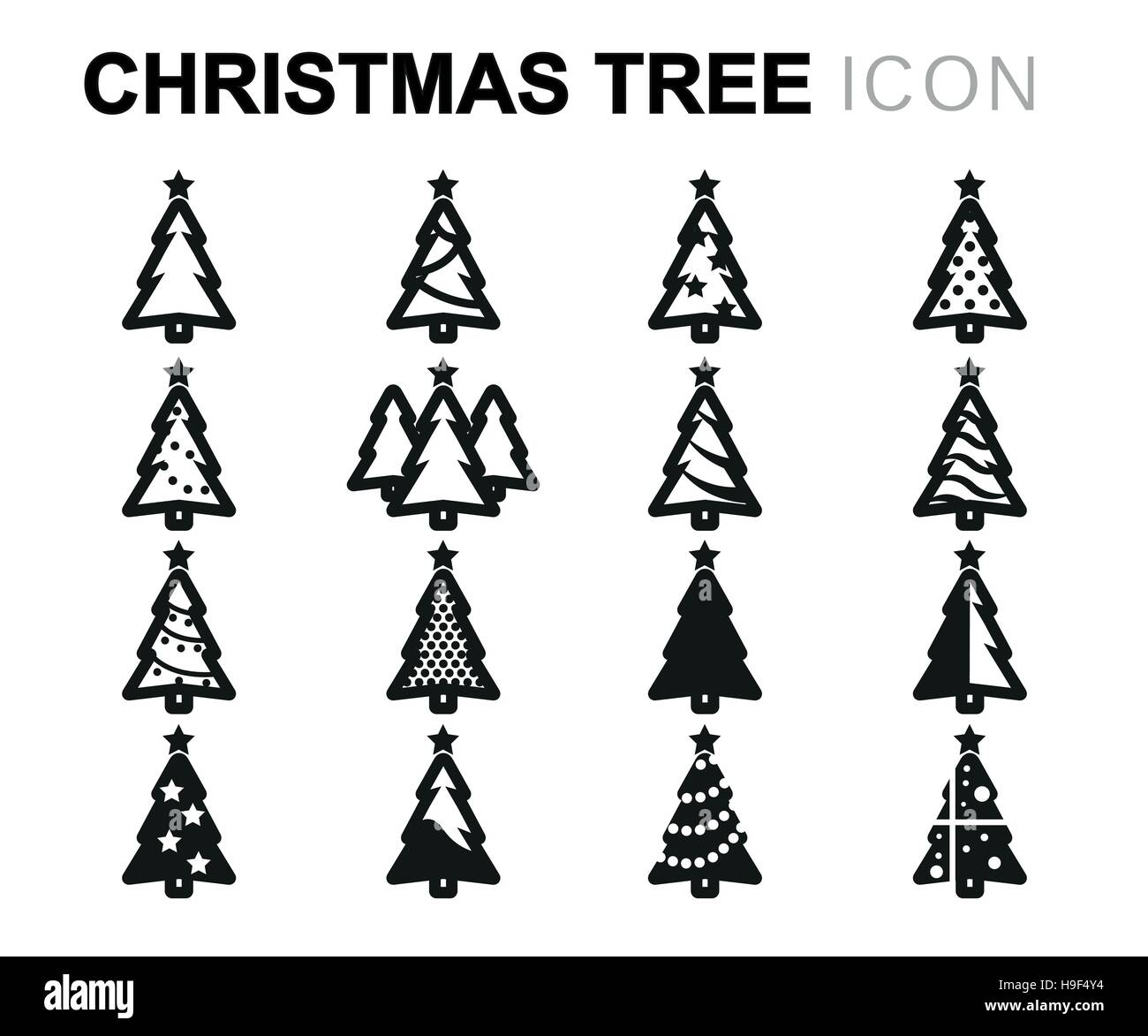 Vector line christmas tree icons set on white background Stock Vector ...