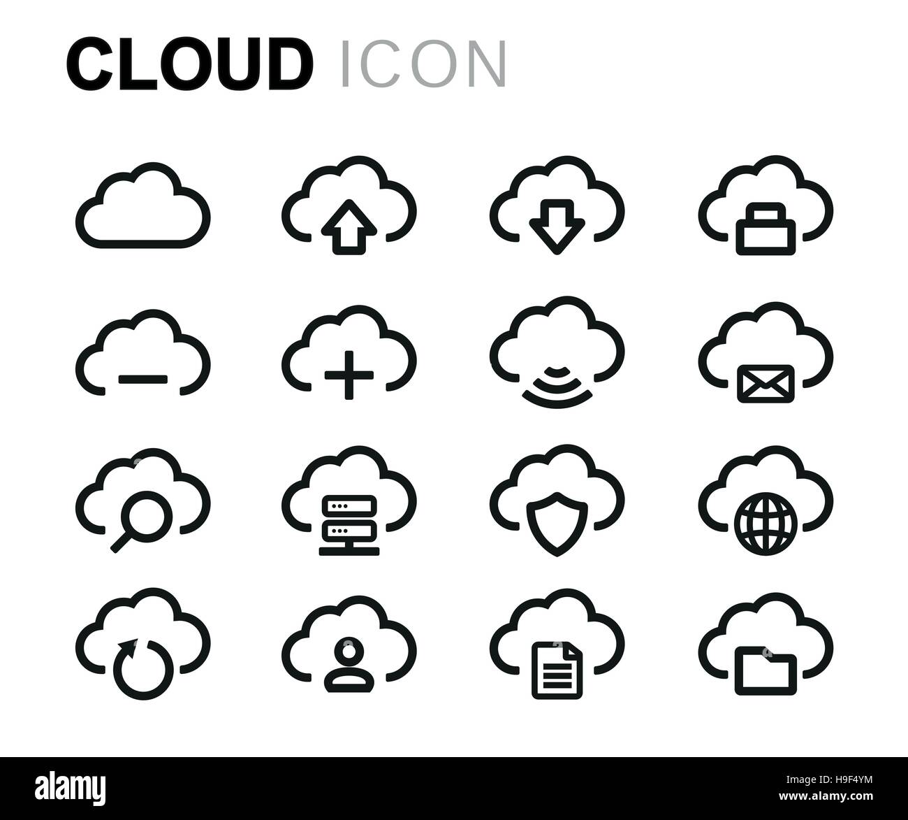 Vector line cloud icons set on white background Stock Vector Image ...