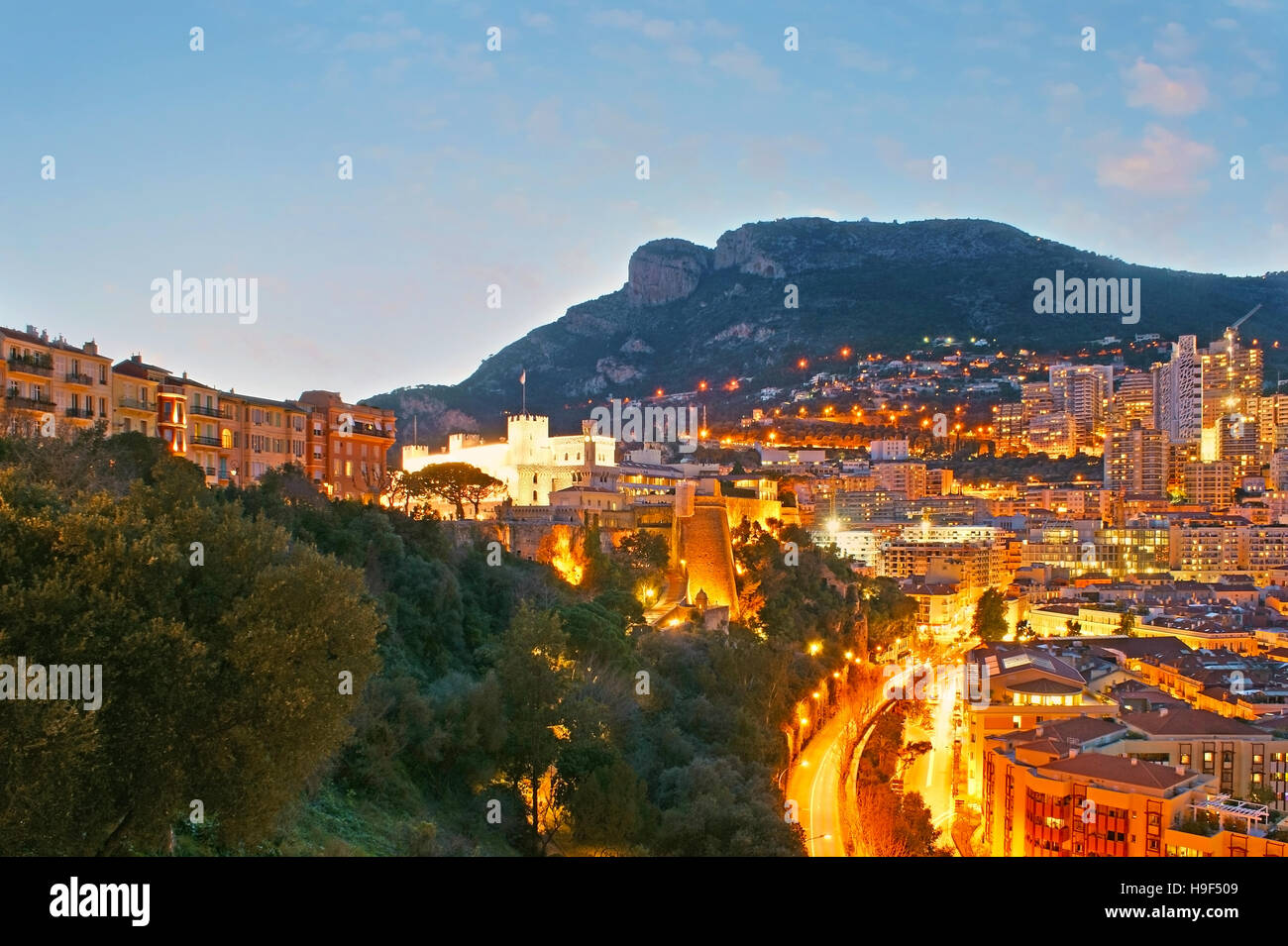 The lights of Monaco with the brightly illuminated Prince's Palace in ...