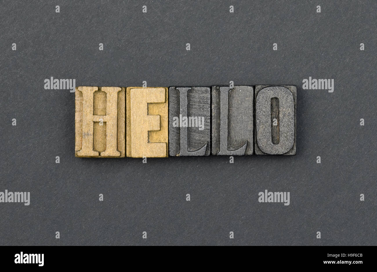 Hello written in individual wooden letters Stock Photo - Alamy