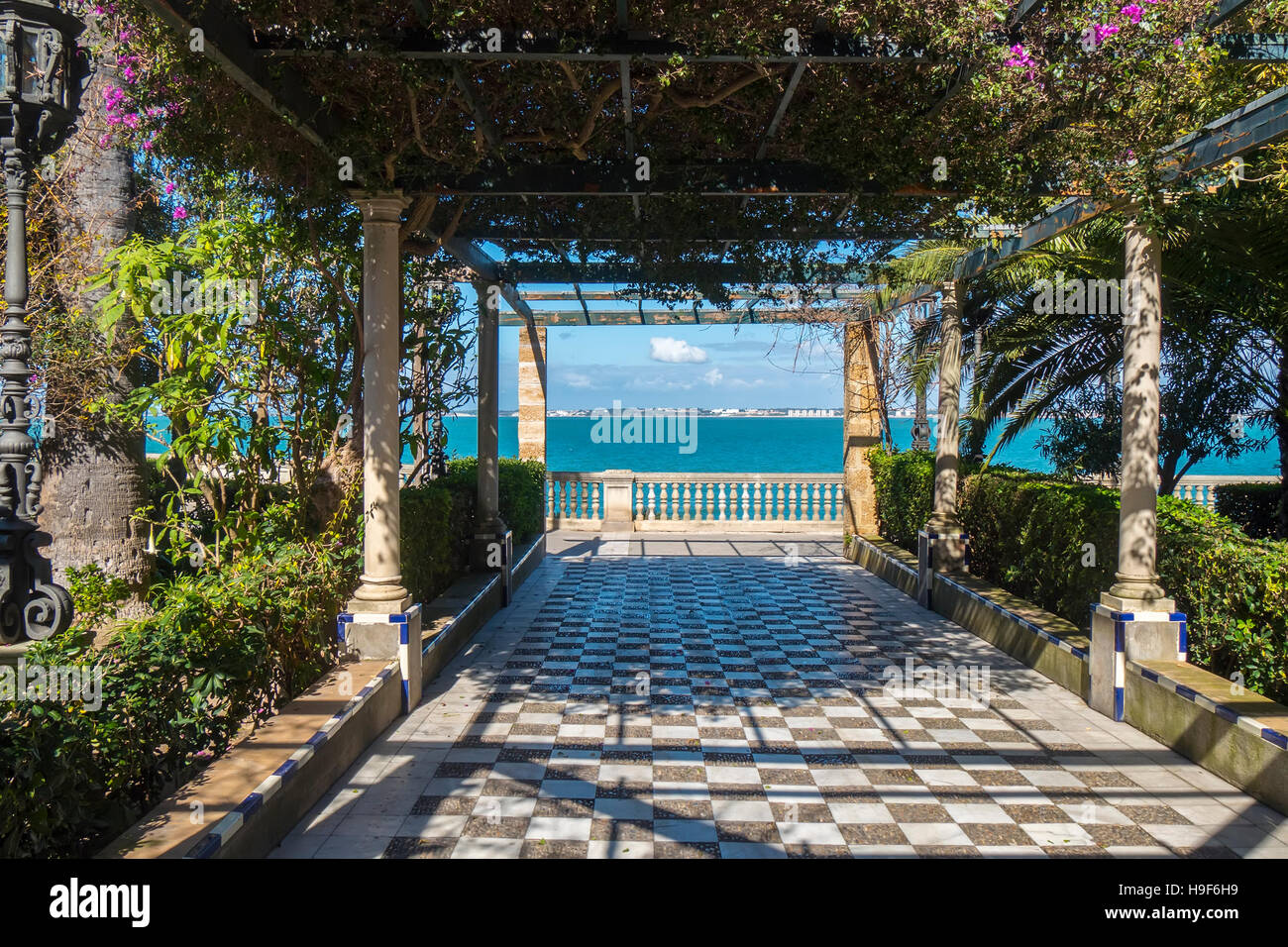 Park on the boardwalk of Cadiz, Genoves Park, Andalusia, Spain Stock ...