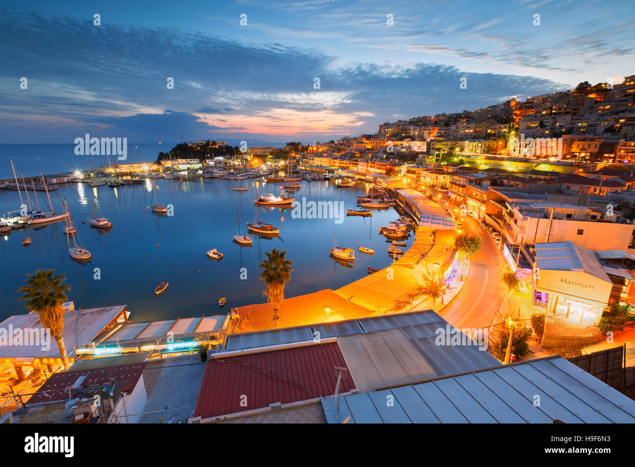 Evening view of Mikrolimano marina in Athens, Greece Stock Photo - Alamy