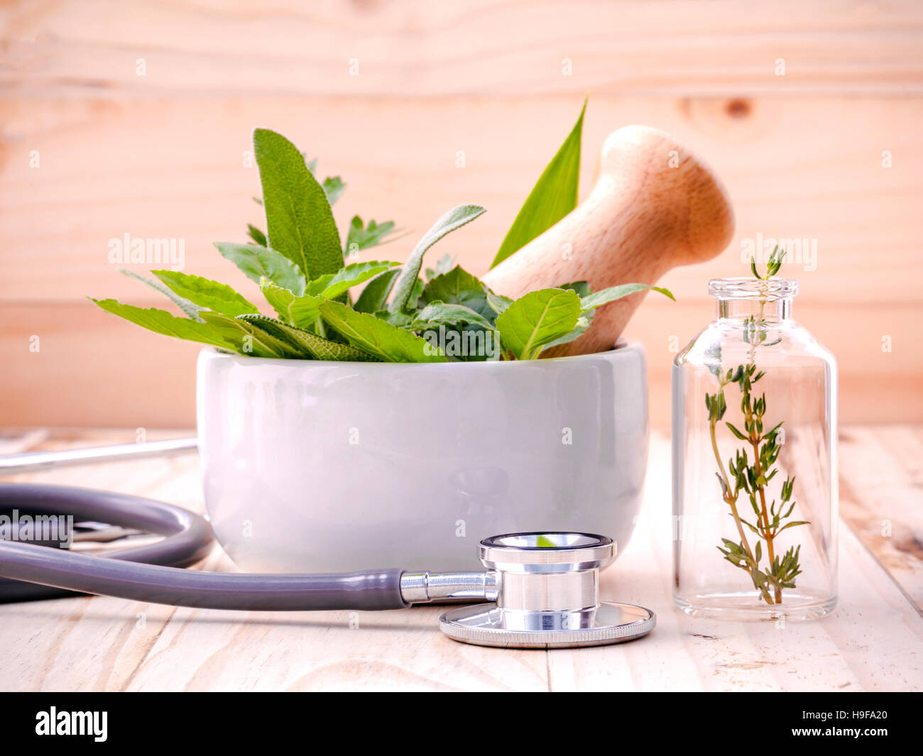 Alternative health care fresh herbal in laboratory glassware wi Stock ...