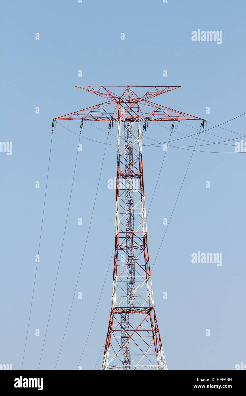 Red and White High Voltage Electric Pole Stock Photo - Alamy
